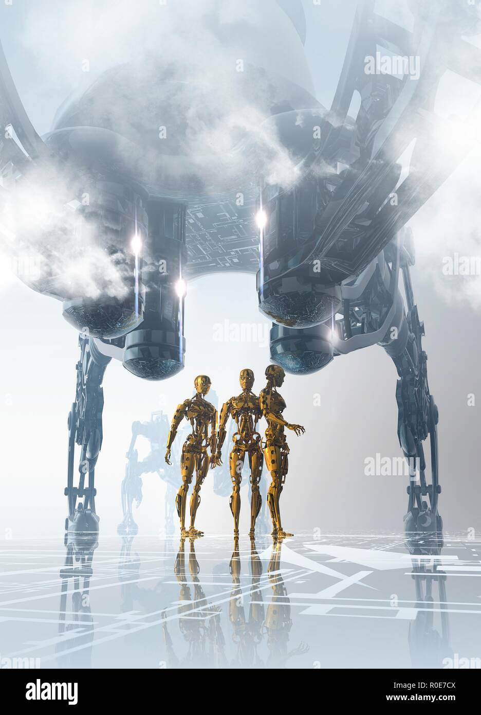 Space craft with robotic figures, illustration Stock Photo - Alamy