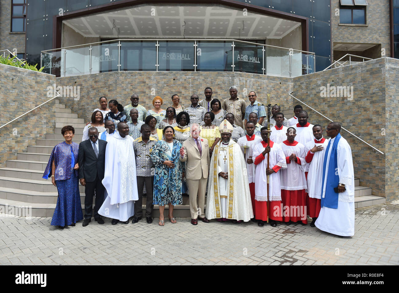 The Prince of Wales (centre) stands with First Lady Rebecca Akufo-Addo ...