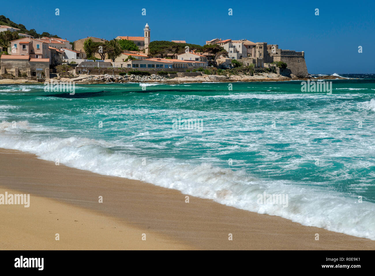 Mediterranean Sea beach in Algajola, Balagne region, Haute-Corse ...