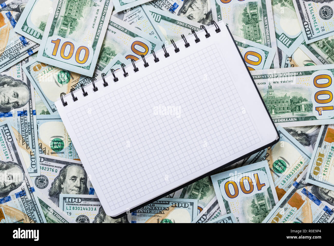 Notebook for notes on money background from one hundred dollars Stock ...