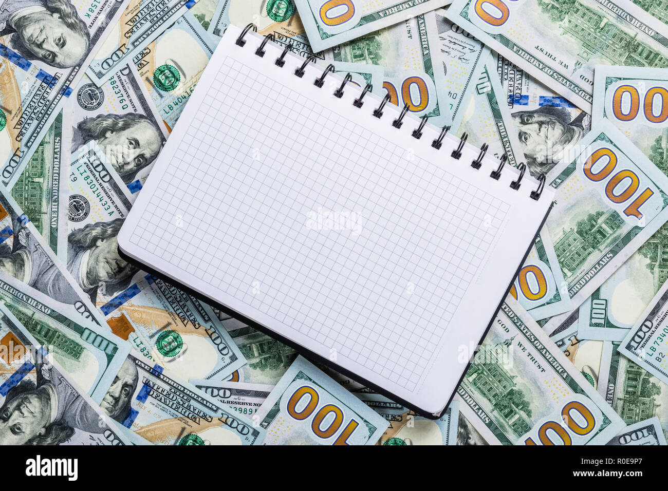 Notebook for notes on money background from one hundred dollars Stock ...