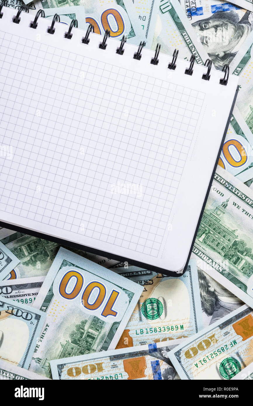 Notebook for notes on money background from one hundred dollars Stock ...