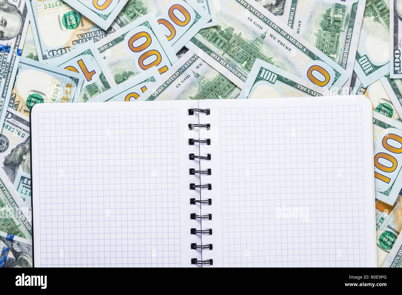 Notebook for notes on money background from one hundred dollars Stock ...