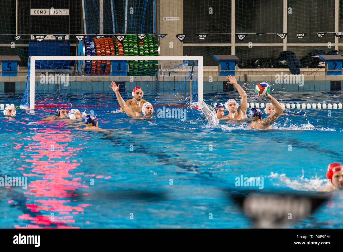 Nine waterpolo players during an attack/defense action - A series of ...
