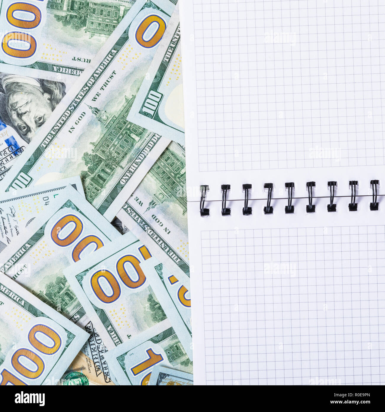 Notebook for notes on money background from one hundred dollars Stock ...