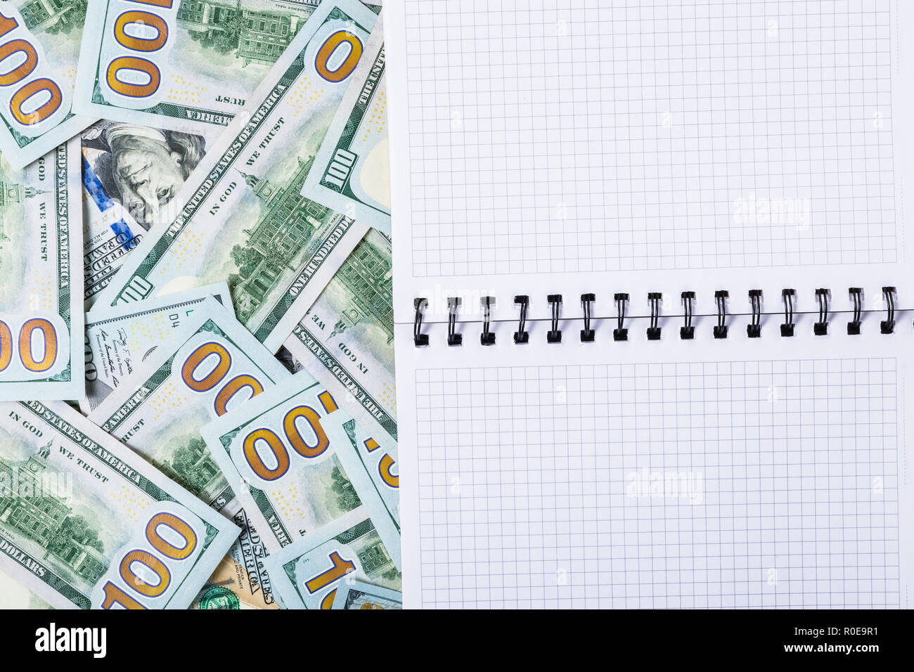 Notebook for notes on money background from one hundred dollars Stock ...