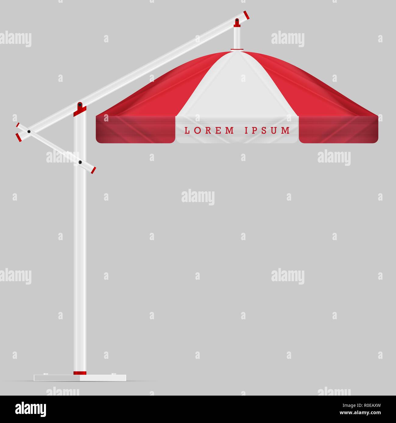 Red and White Round Umbrella with Folding Mechanism. Vector Awning for ...