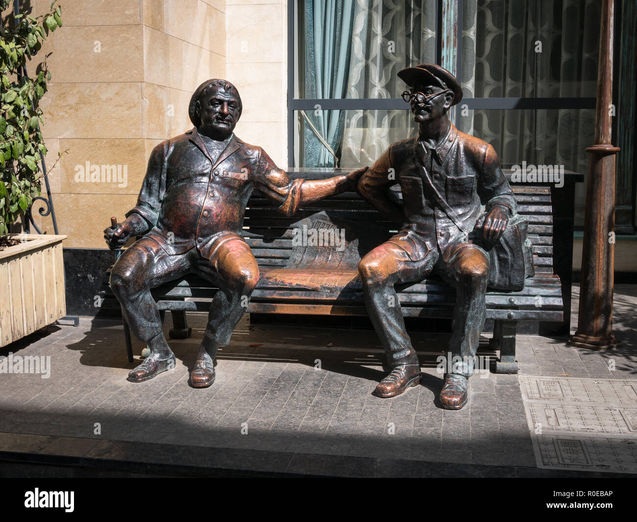 Statue of the postman and his friend in the centre of Tbilsi, Georgia ...