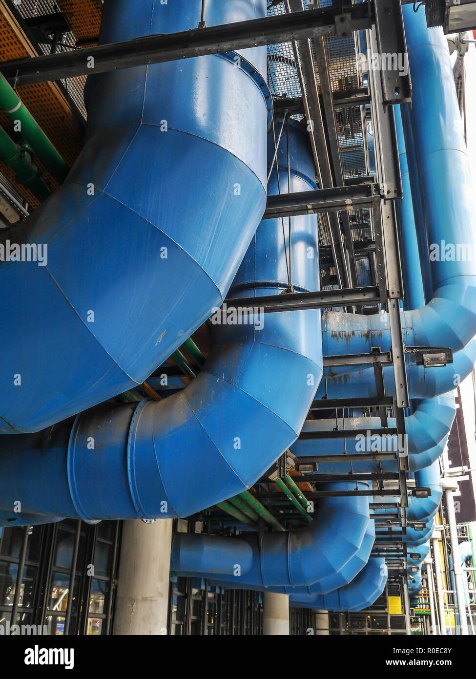 External colorful metal tubing of the Centre Georges Pompidou in Paris ...