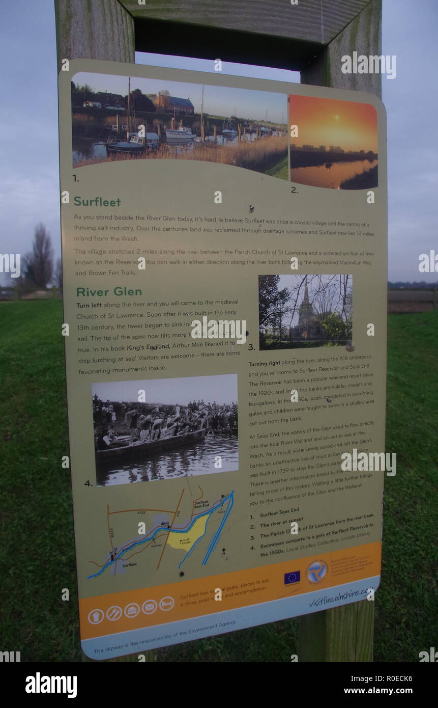 Surfleet information panel. sea flood defence dyke. The Macmillan Way ...