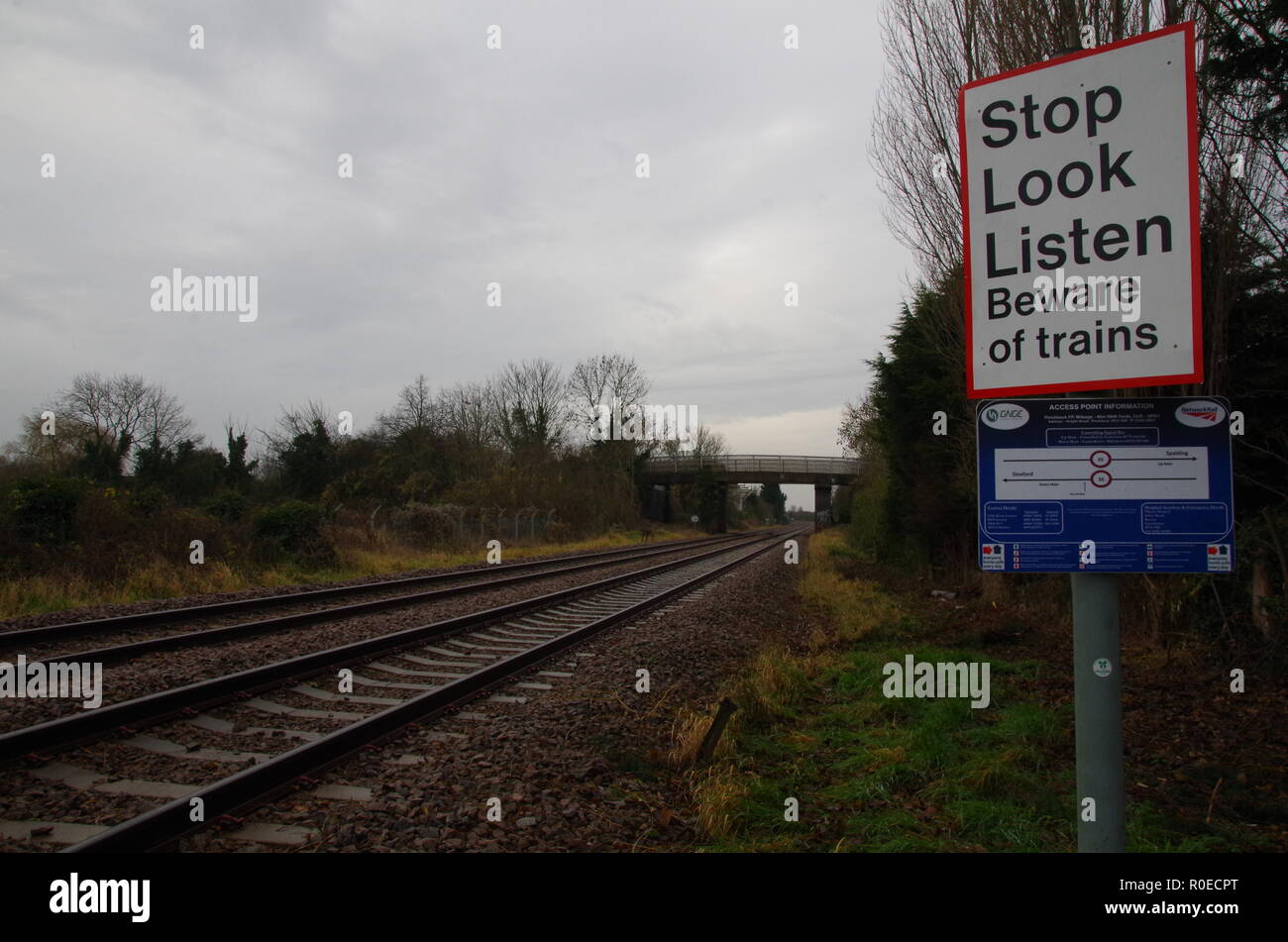 stop look listen railway sign. The Macmillan Way. Lincolnshire. East ...