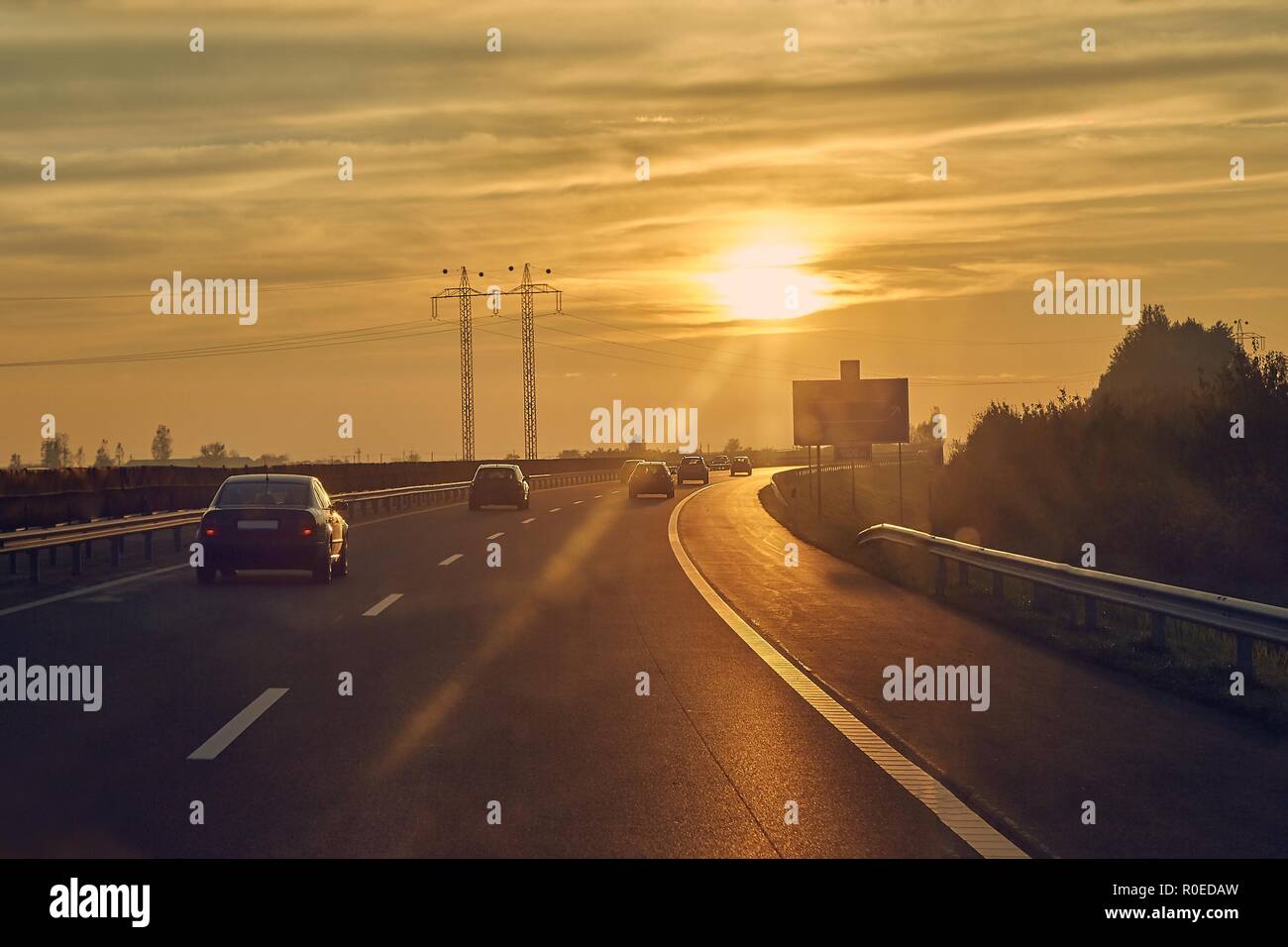 Car highway road trip sunset driving hi-res stock photography and ...