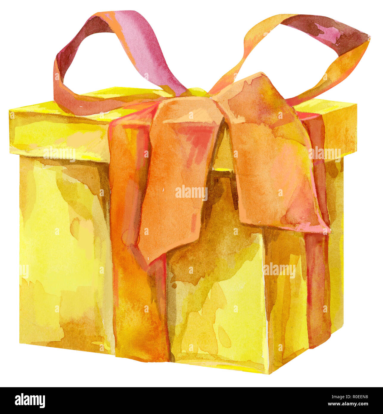 Watercolor painting of gift with a bow Stock Photo - Alamy