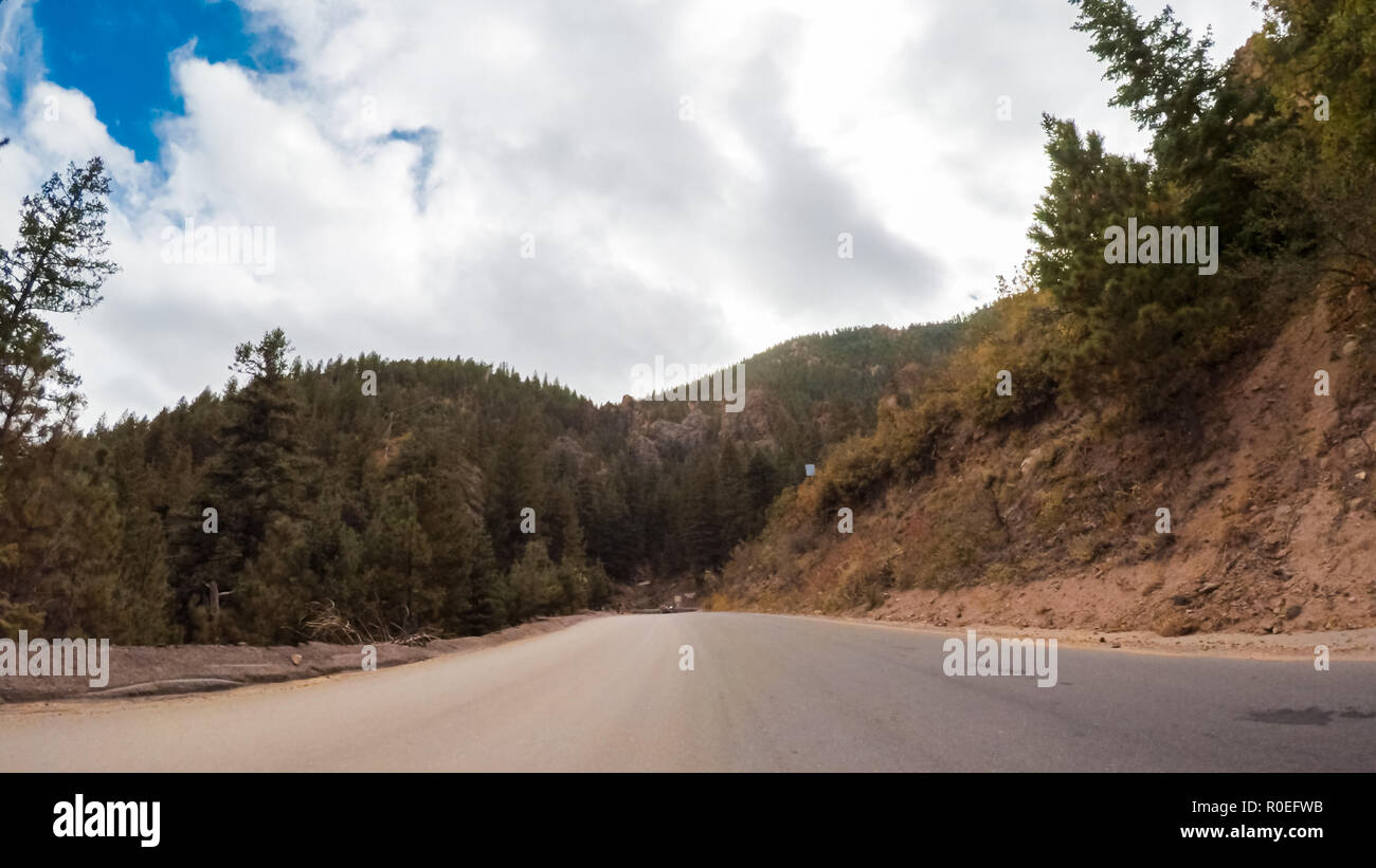 Driving on mountain highway 24 to Colorado Springs in Autumn Stock ...