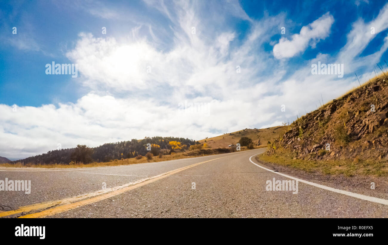 Driving on mountain highway 67 to Colorado Springs in Autumn Stock ...