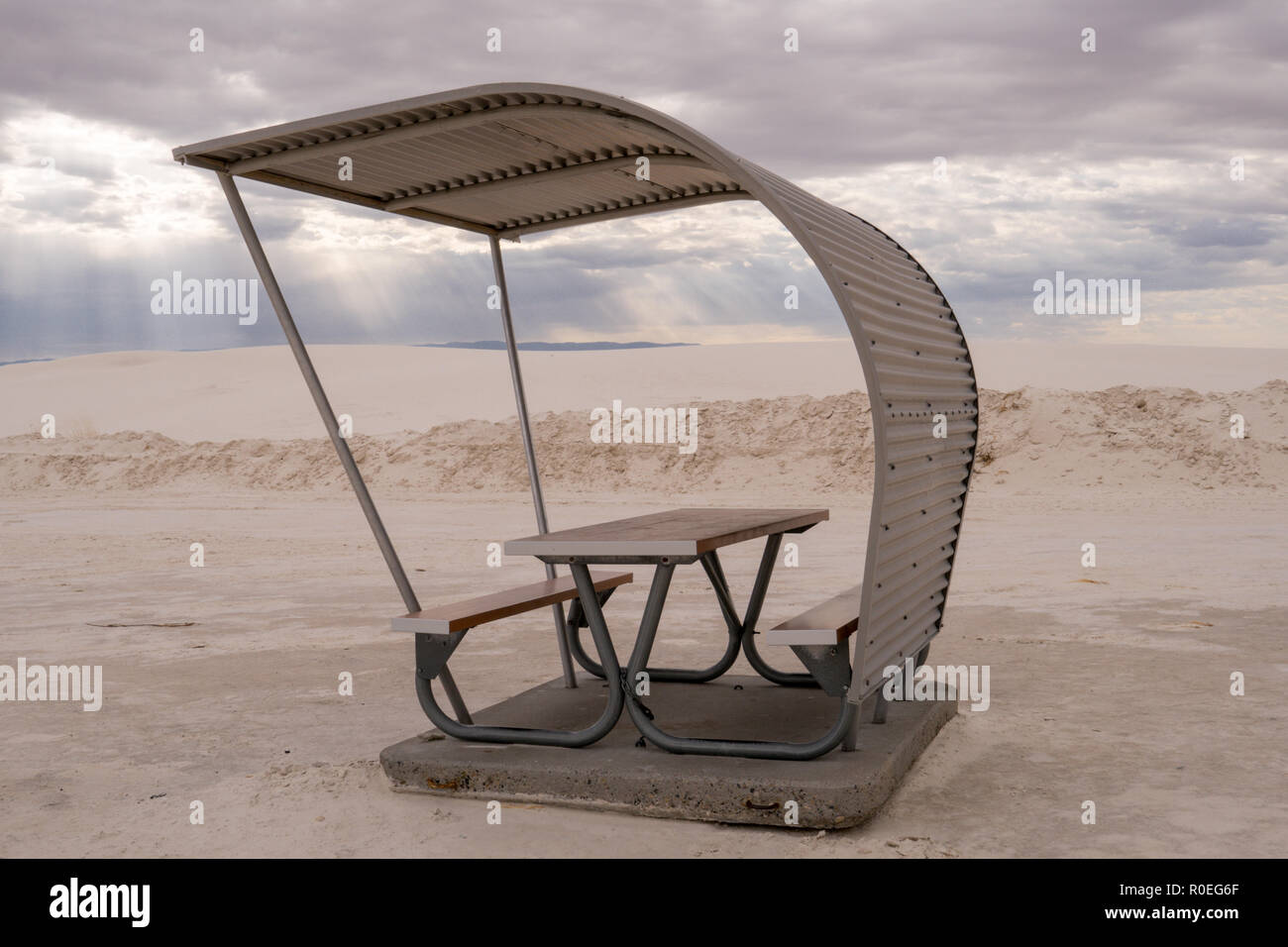 Isolated Picnic Table and Rest Area has a vintage retro style inside of ...