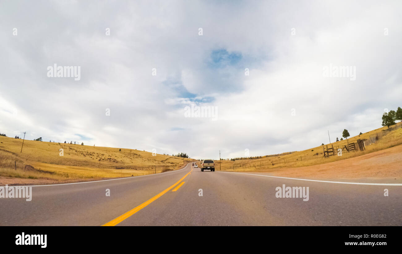 driving on mountain highway 24 to Colorado Springs in Autumn Stock ...