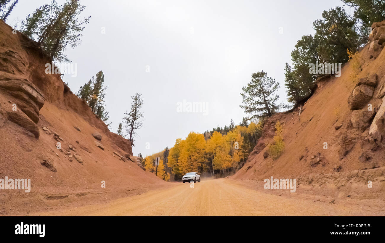 Driving on small mountain dirt roads from Colorado Springs to Cripple ...