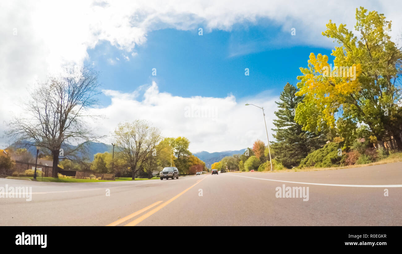Driving through upscale residential neighborhood of Colorado Springs in ...