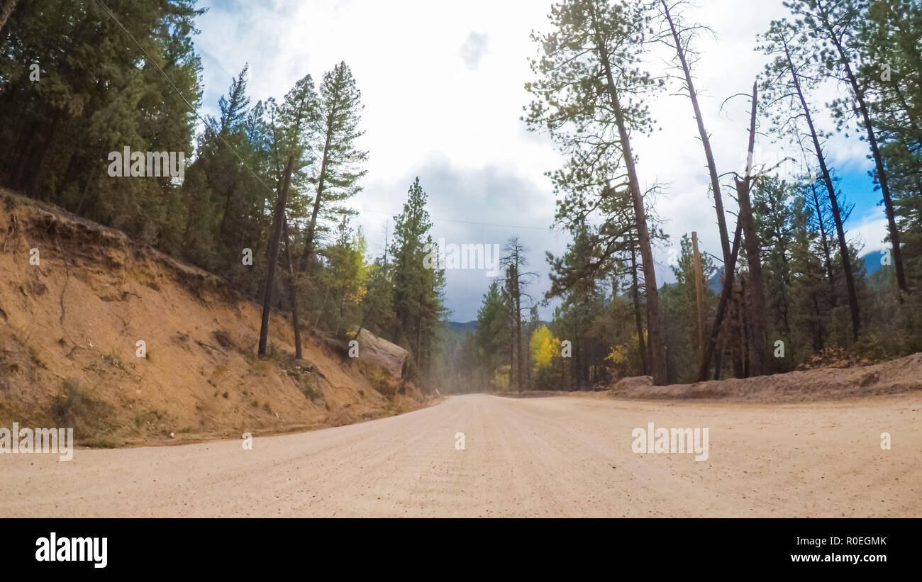 Driving on small mountain dirt roads from Colorado Springs to Cripple ...
