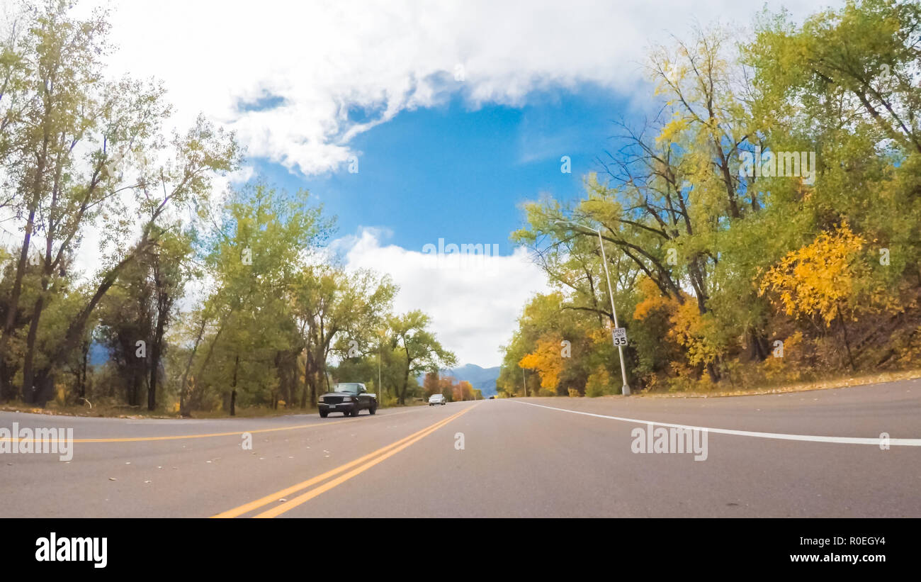 Driving through upscale residential neighborhood of Colorado Springs in ...