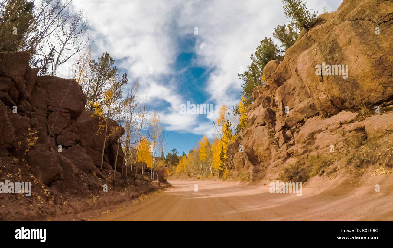 Driving on small mountain dirt roads from Colorado Springs to Cripple ...