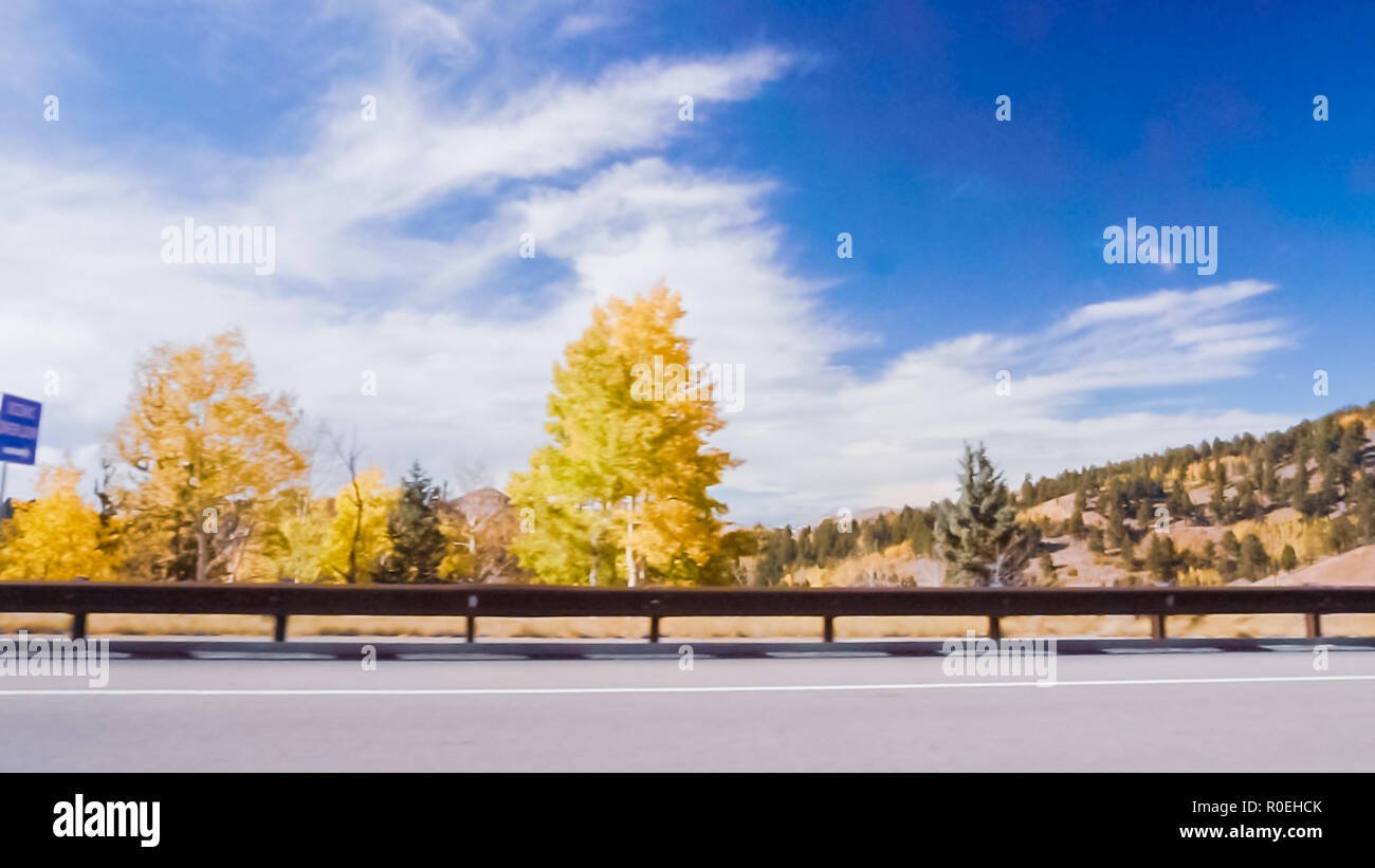 Driving on mountain highway 67 to Colorado Springs in Autumn Stock ...