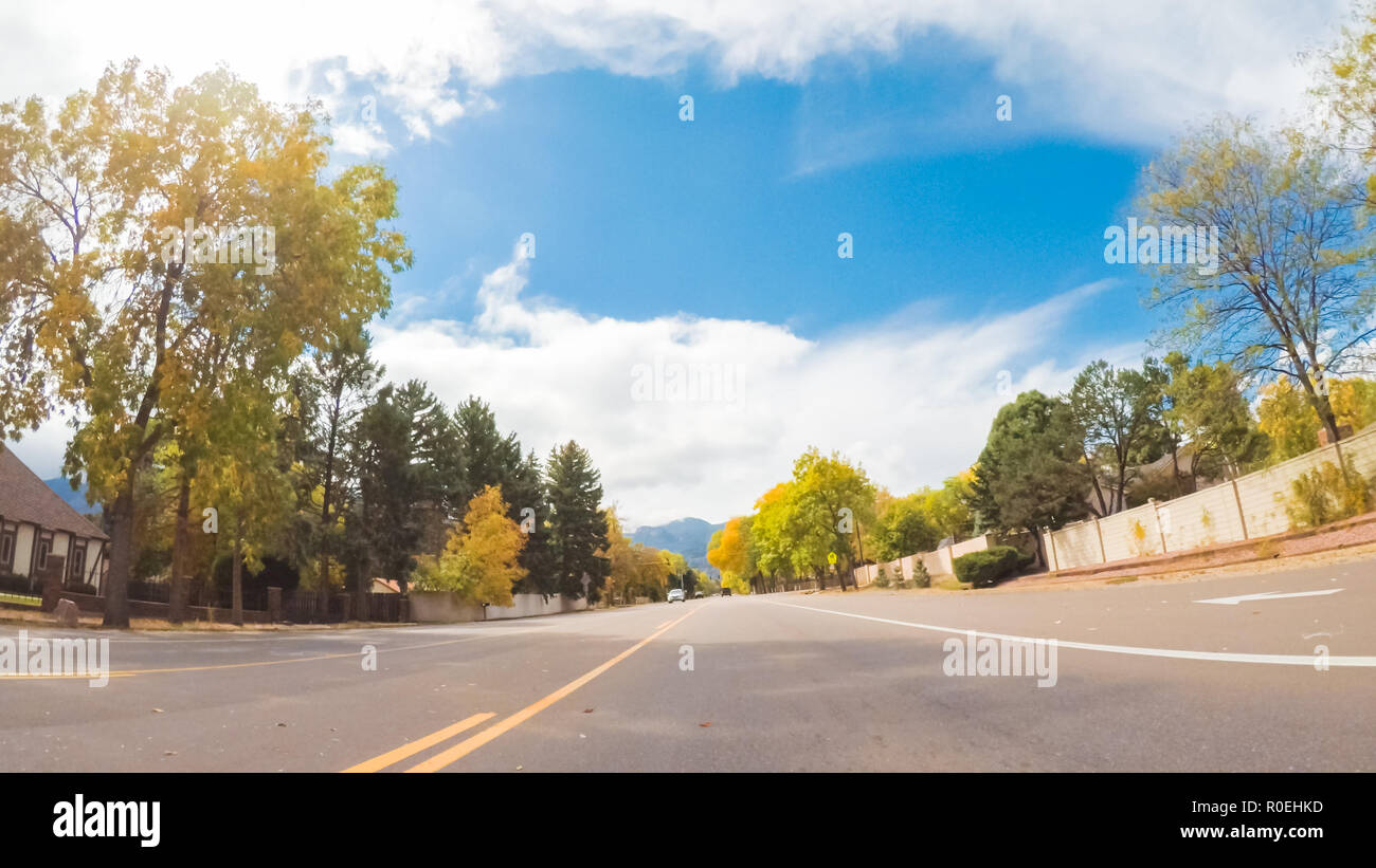 Driving through upscale residential neighborhood of Colorado Springs in ...