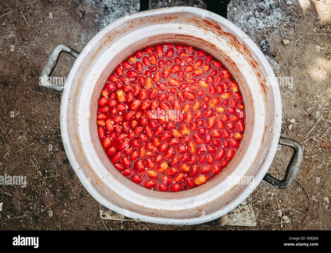 The traditional preparation of the tomato sauce in the south of italy ...