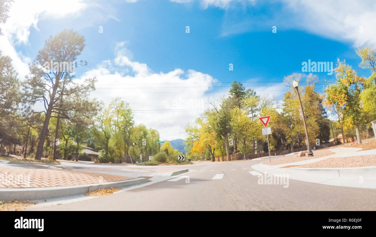 Driving through upscale residential neighborhood of Colorado Springs in ...