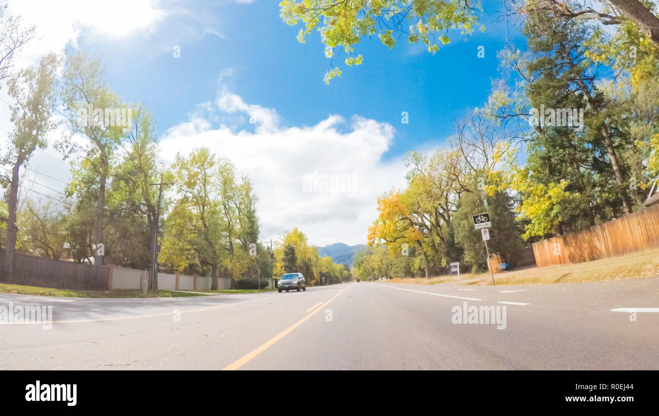 Driving through upscale residential neighborhood of Colorado Springs in ...