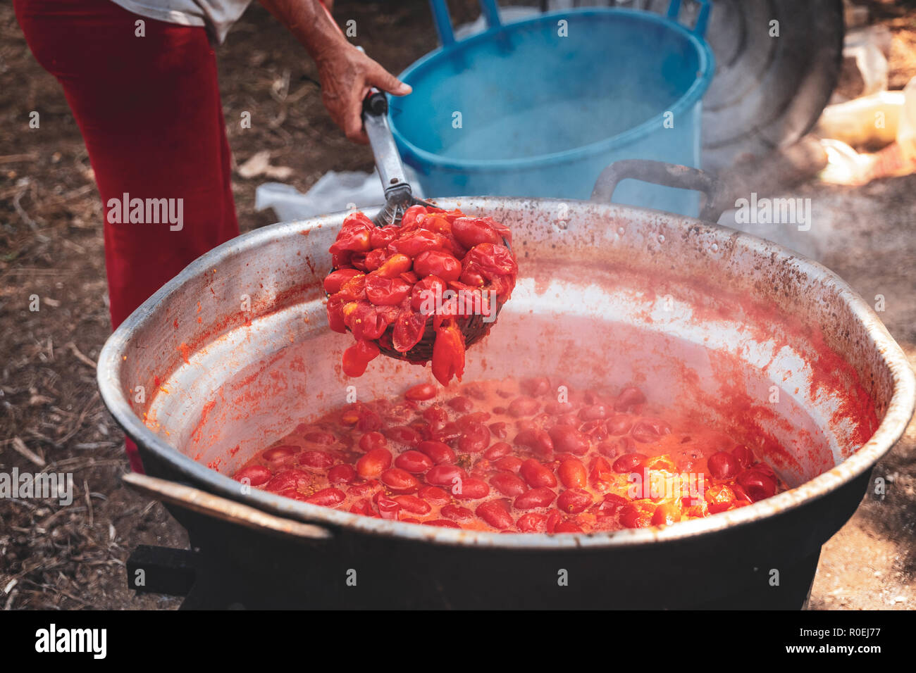 The traditional preparation of the tomato sauce in the south of italy ...