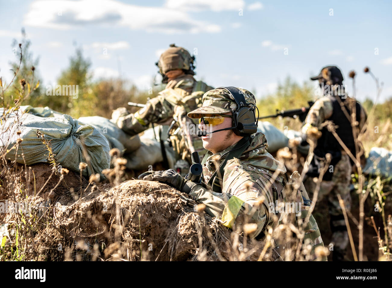 group of soldiers on the Outdoor on army exercises. war, army ...