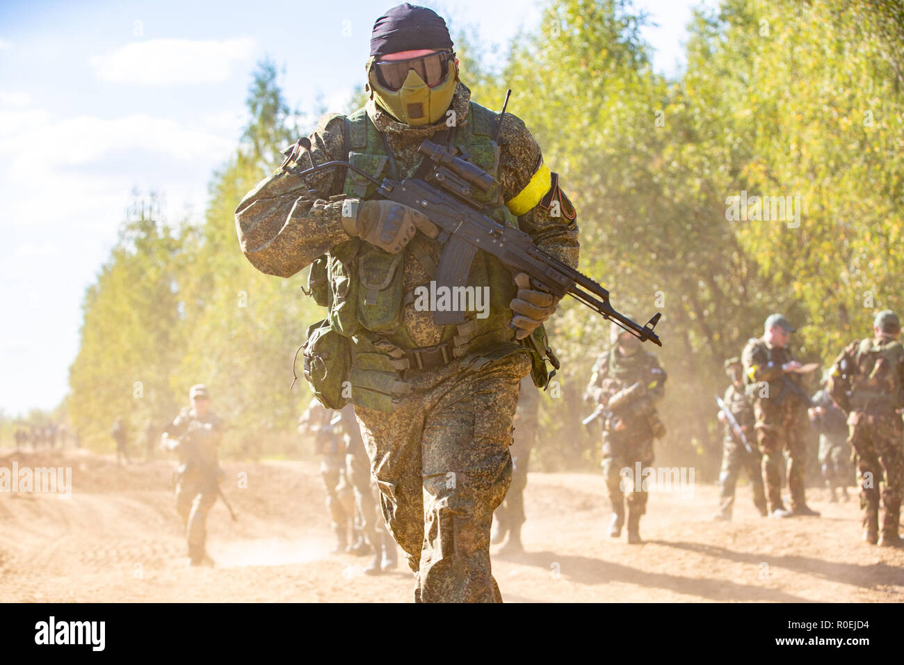 group of soldiers on the Outdoor on army exercises. war, army ...
