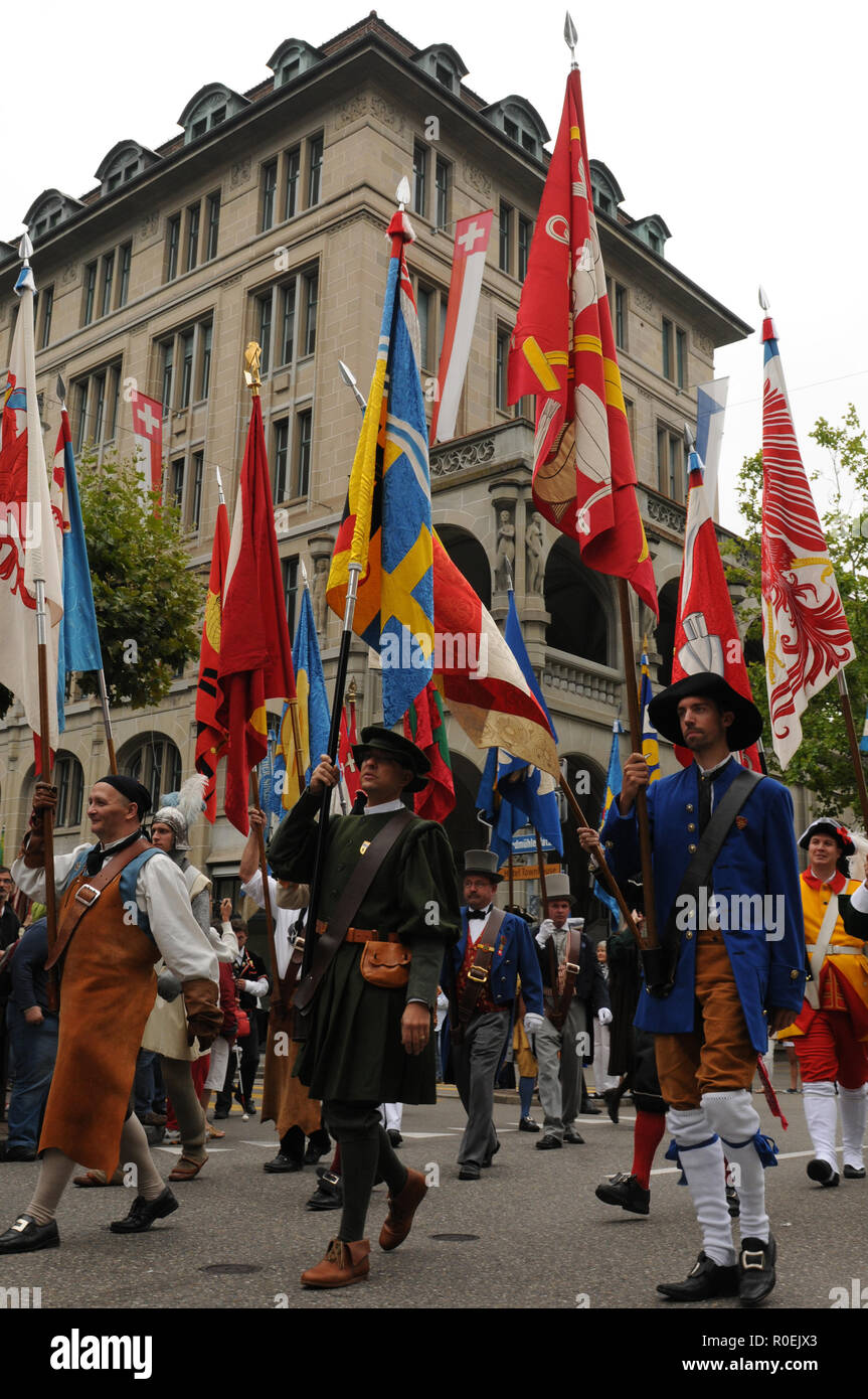 Swiss National Day: The August 1th parade with traditional uniforms in ...
