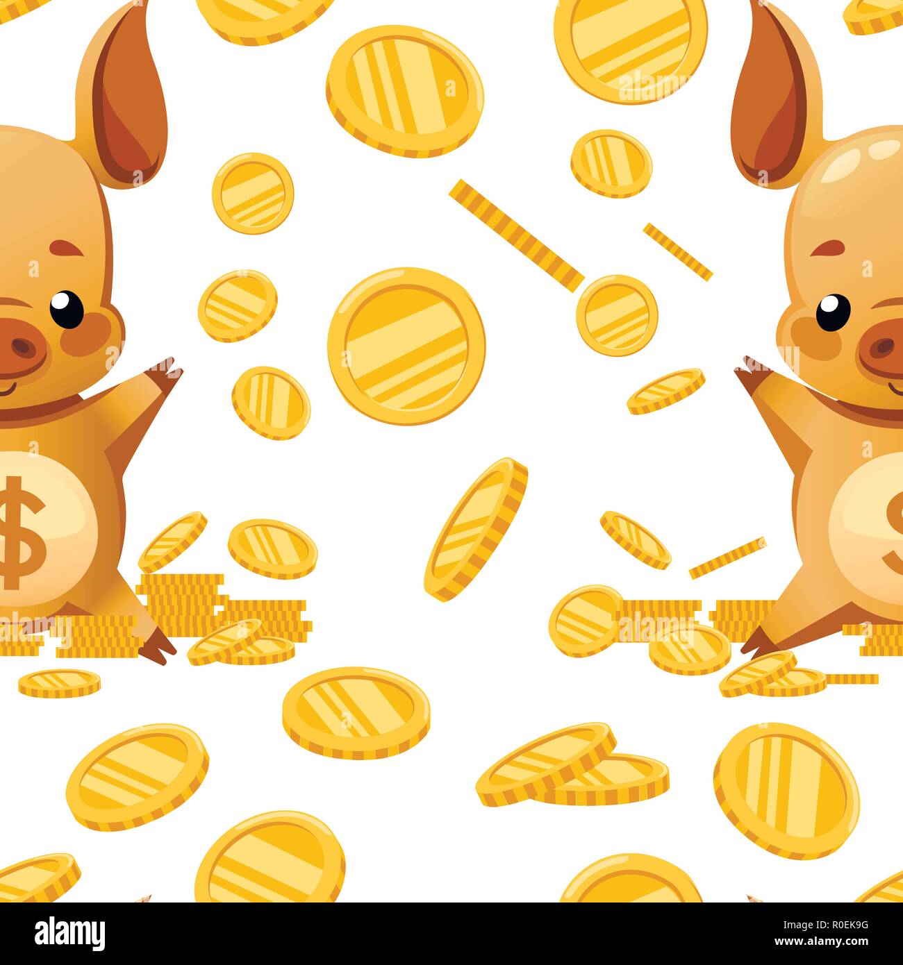 Seamless pattern. Cute piggy bank. Cartoon character design. Little pig ...