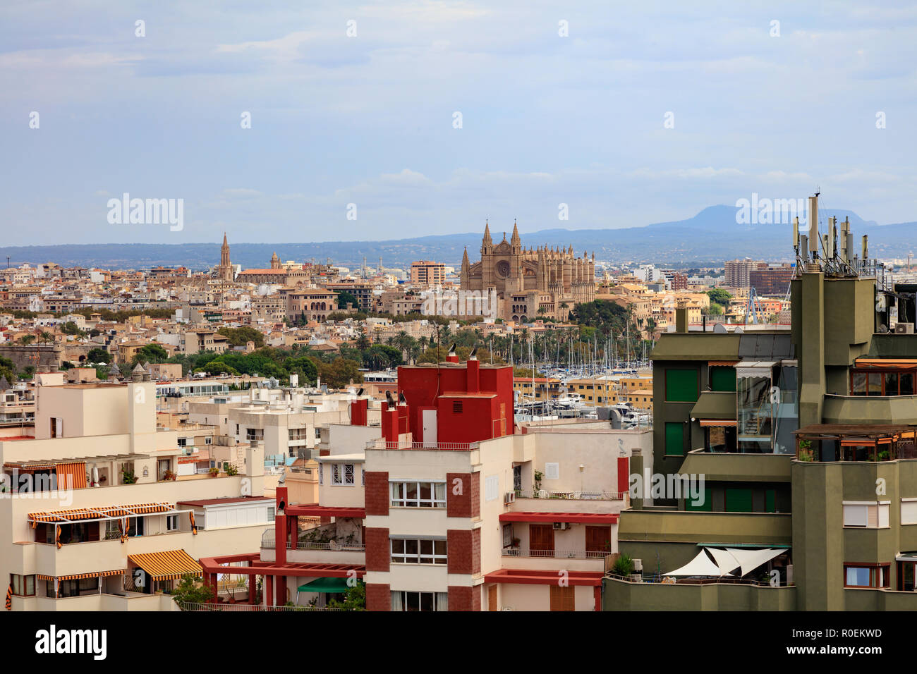 Downtown of Palma de Mallorca with Cathedral, view from Hotel Isla ...