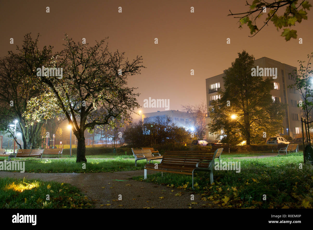 Rain in the park Stock Photo - Alamy
