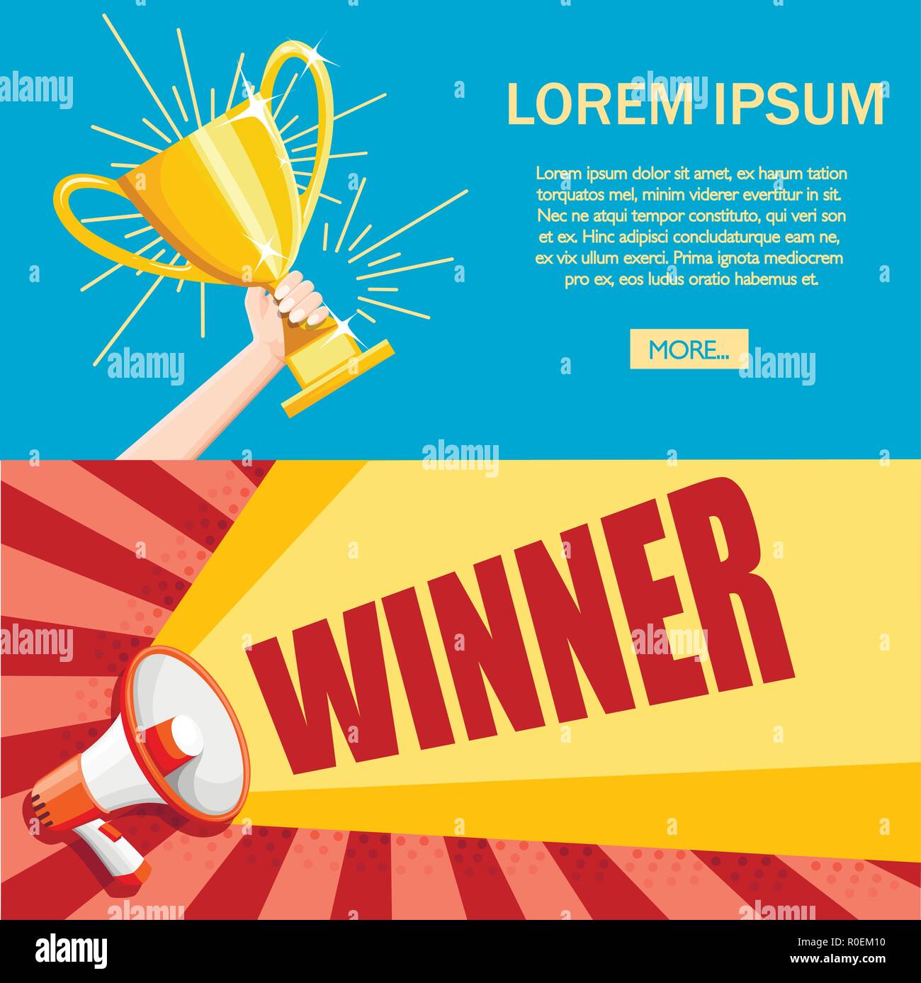 Hand holding golden cup. Speaker winner banner. Gold cup award. Flat ...