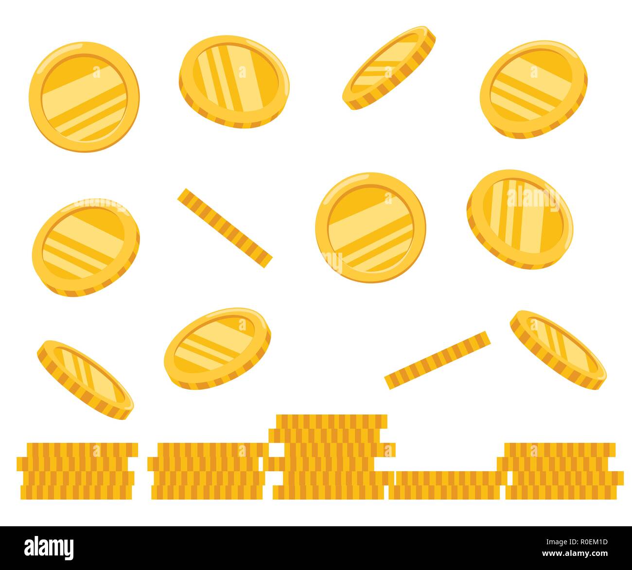 Stack of golden coins. Falling coins. Gold money icon. Growth, income ...