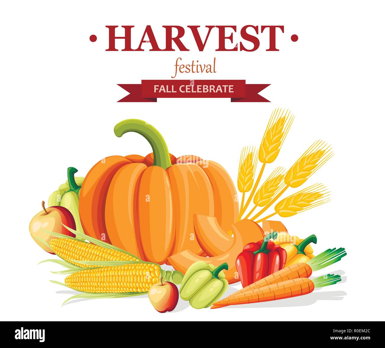 Harvest Festival banner. Fresh vegetables flat style design. Autumn ...