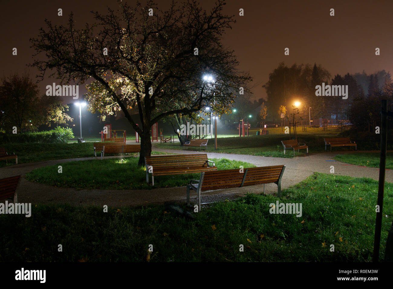 Rain in the park Stock Photo - Alamy