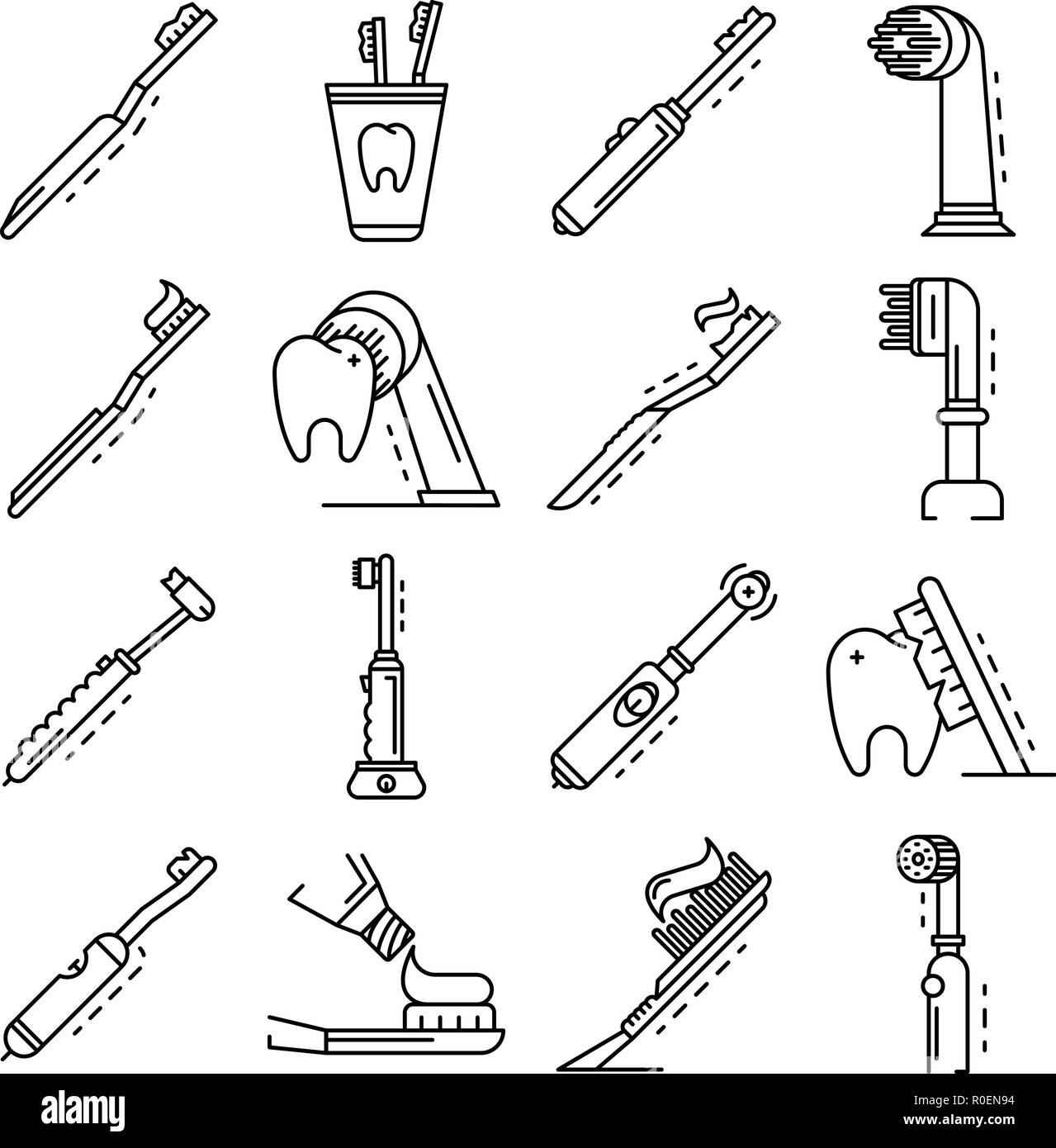 Toothbrush icon set, outline style Stock Vector Image & Art - Alamy