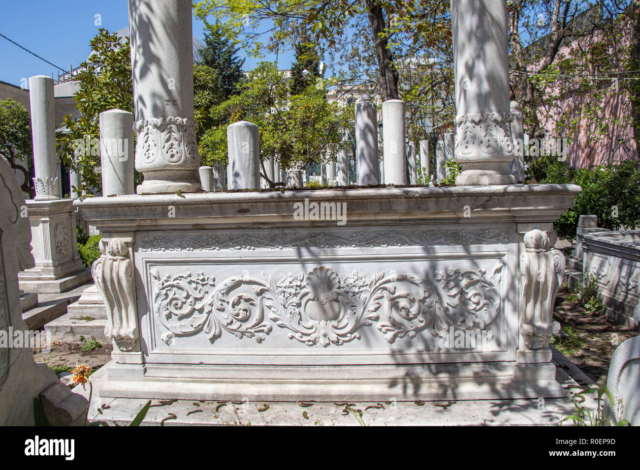 Ottoman style decorative art in marble tomb in cemetery Stock Photo - Alamy