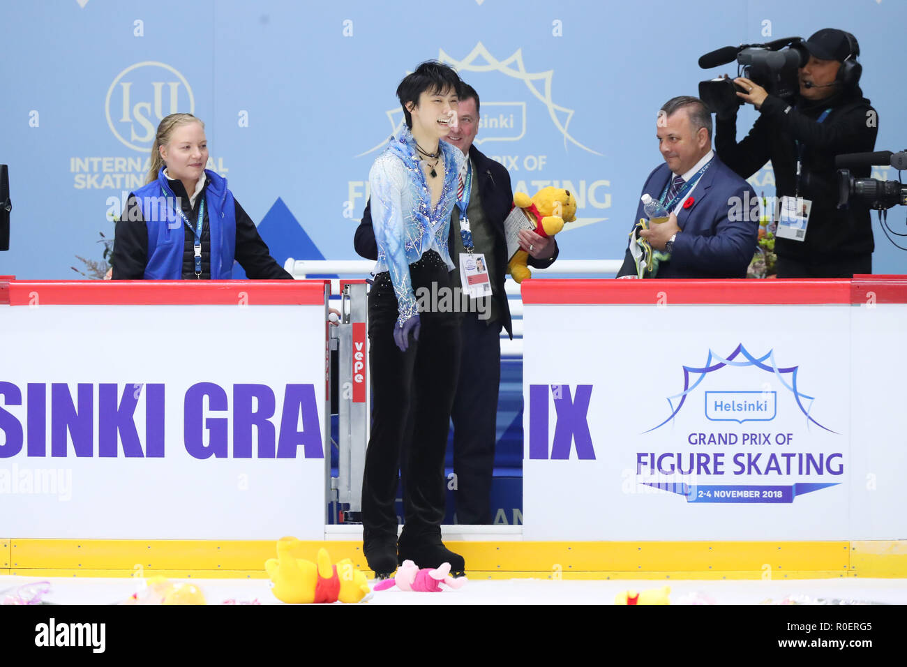 (L to R) Yuzuru Hanyu (JPN), Brian Orser, Tracy Wilson, NOVEMBER 3 ...