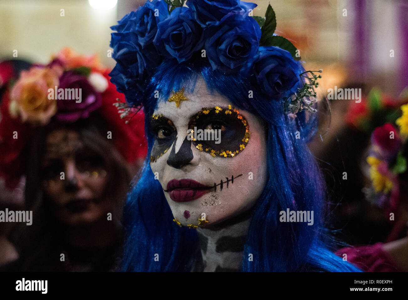 Madrid, Spain. 4th Nov, 2018. A woman dressed as the Catrina, the ...