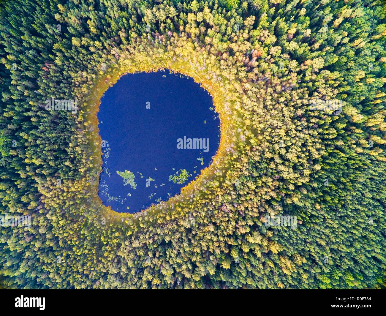 Aerial view of beautiful landscape of Mazury region during autumn ...