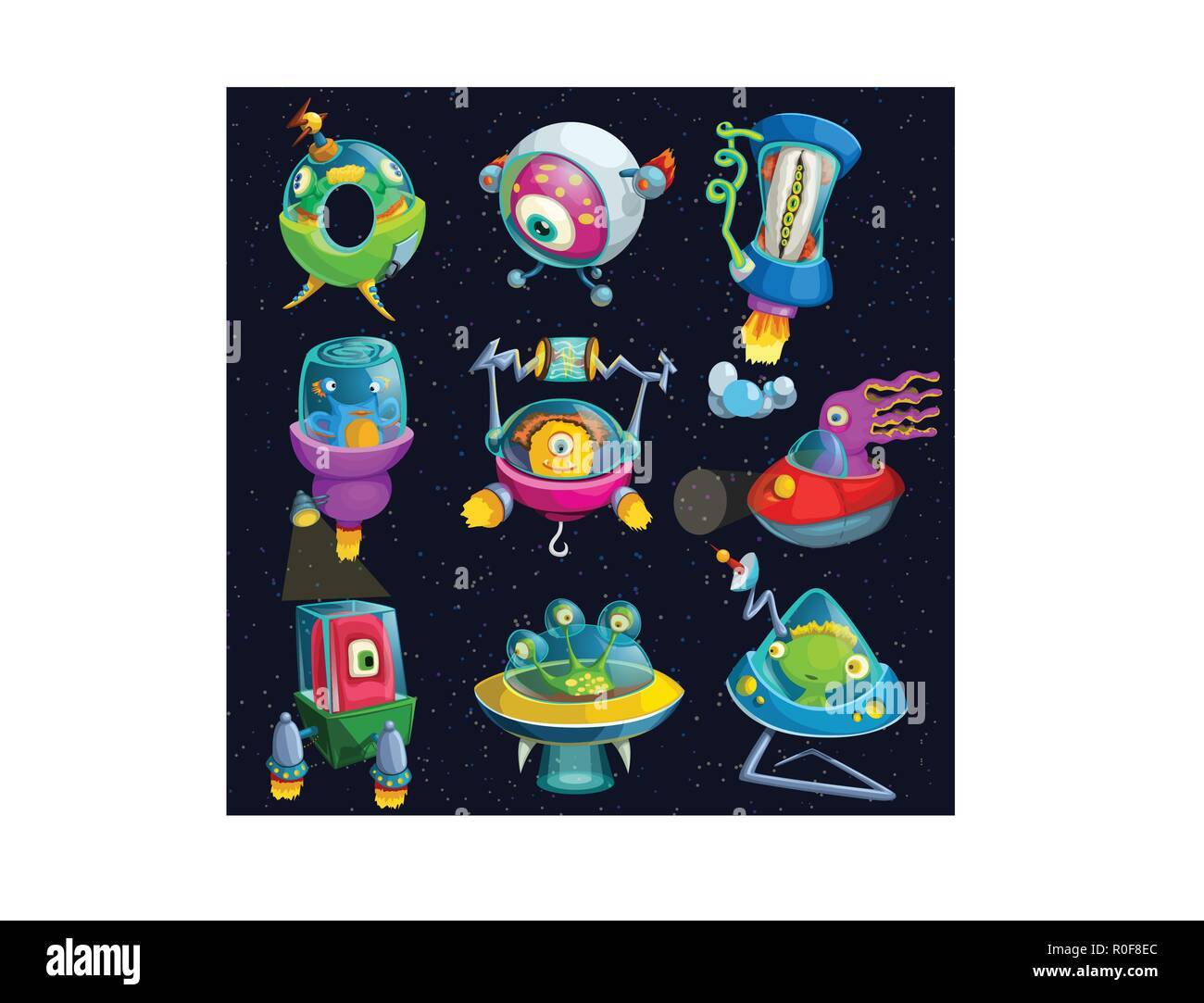Spacecrafts and ufo vector set cartoon alien hi-res stock photography ...