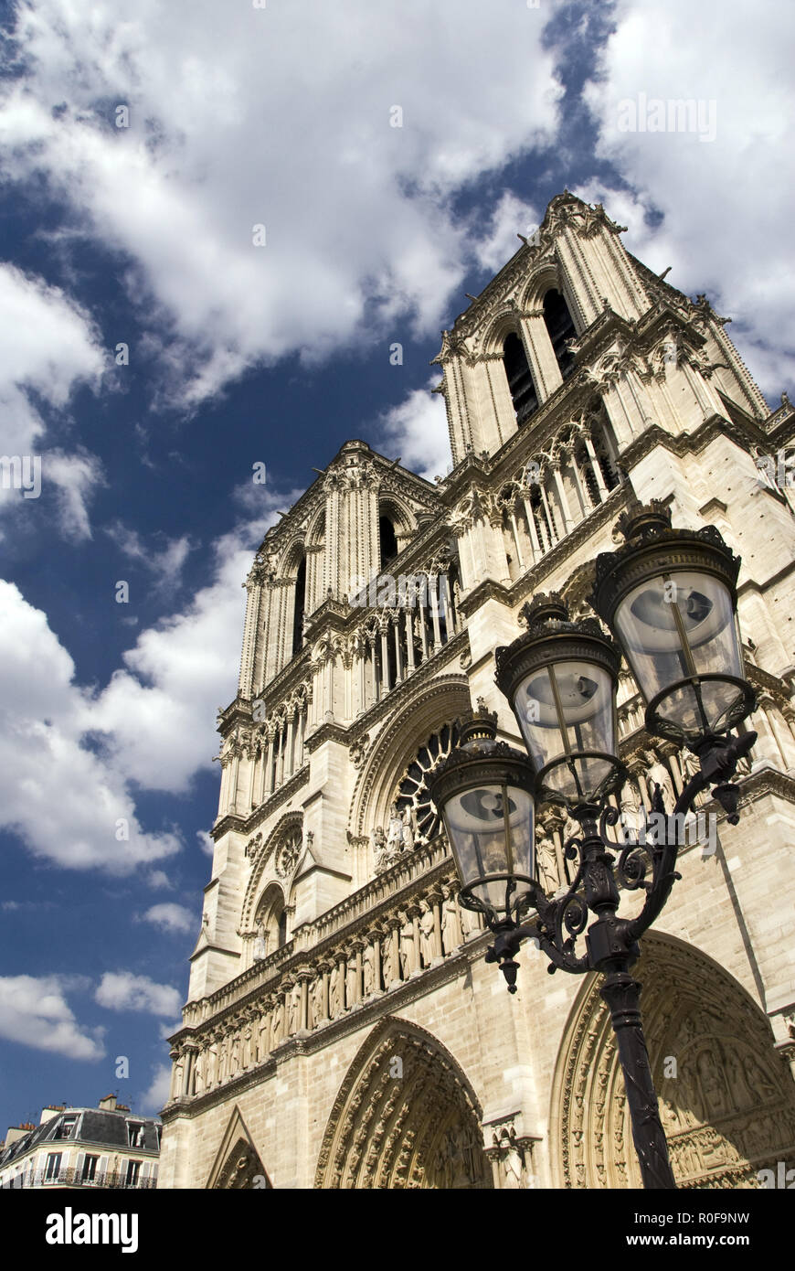 The western side of Notre-Dame features two bell towers; the cathedral ...