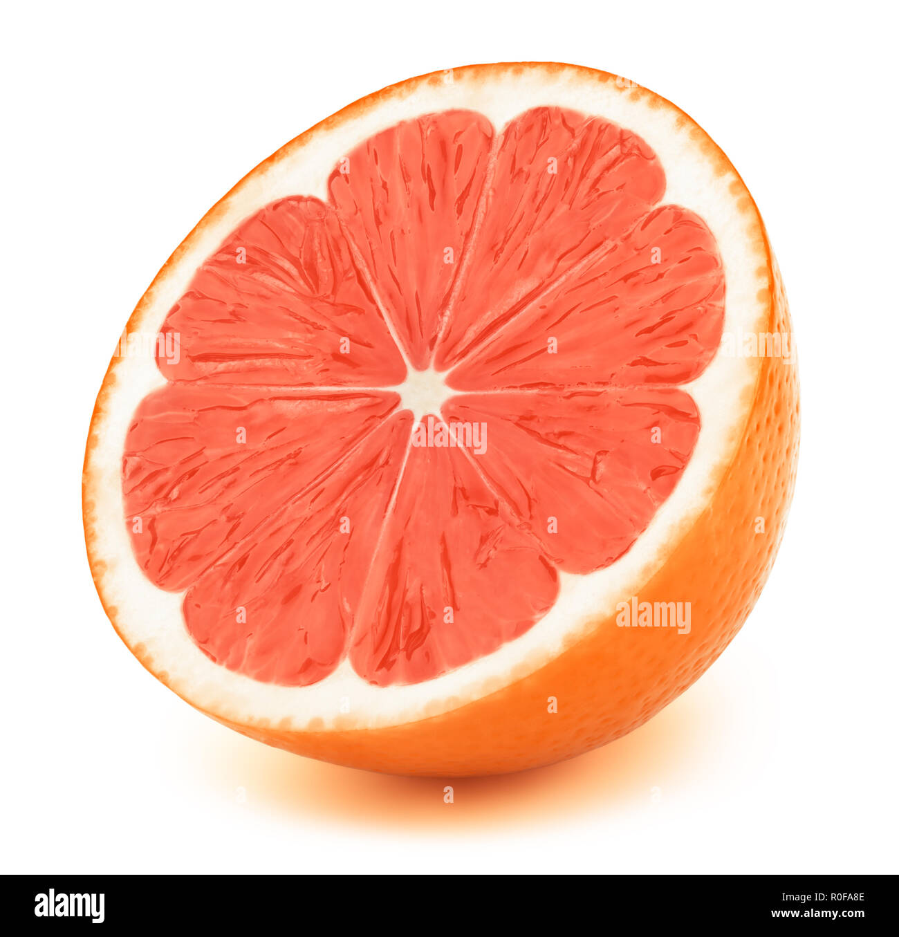Perfectly retouched sliced half of grapefruit isolated on the white ...